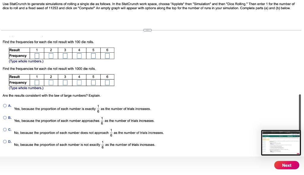Use StatCrunch to generate simulations of rolling a | Chegg.com