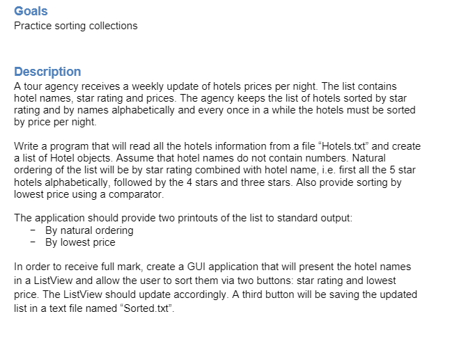 Solved Goals Practice sorting collections Description A tour | Chegg.com