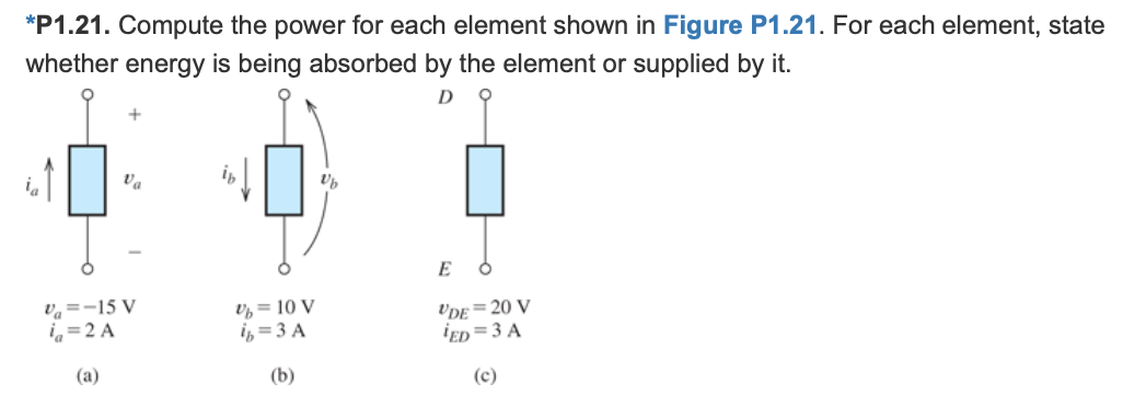 Solved *P1.21. Compute the power for each element shown in | Chegg.com