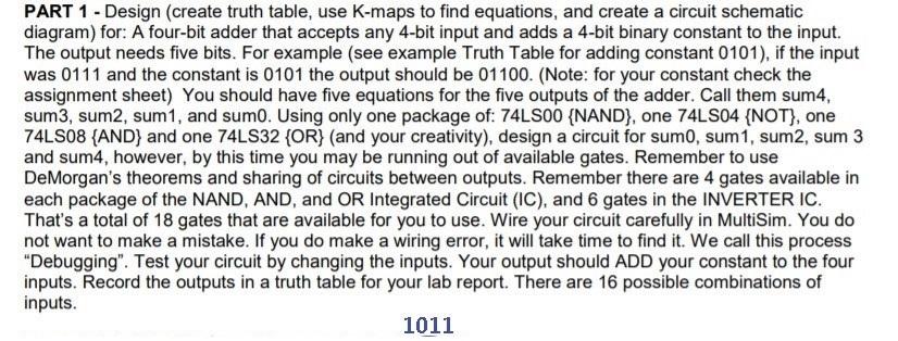 Solved PART 1 - Design (create truth table, use K-maps to | Chegg.com