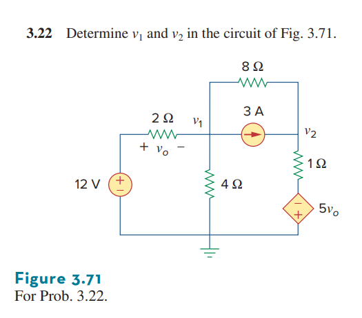 Solved 3.22 Determine v1 and v2 in the circuit of Fig. 3.71. | Chegg.com