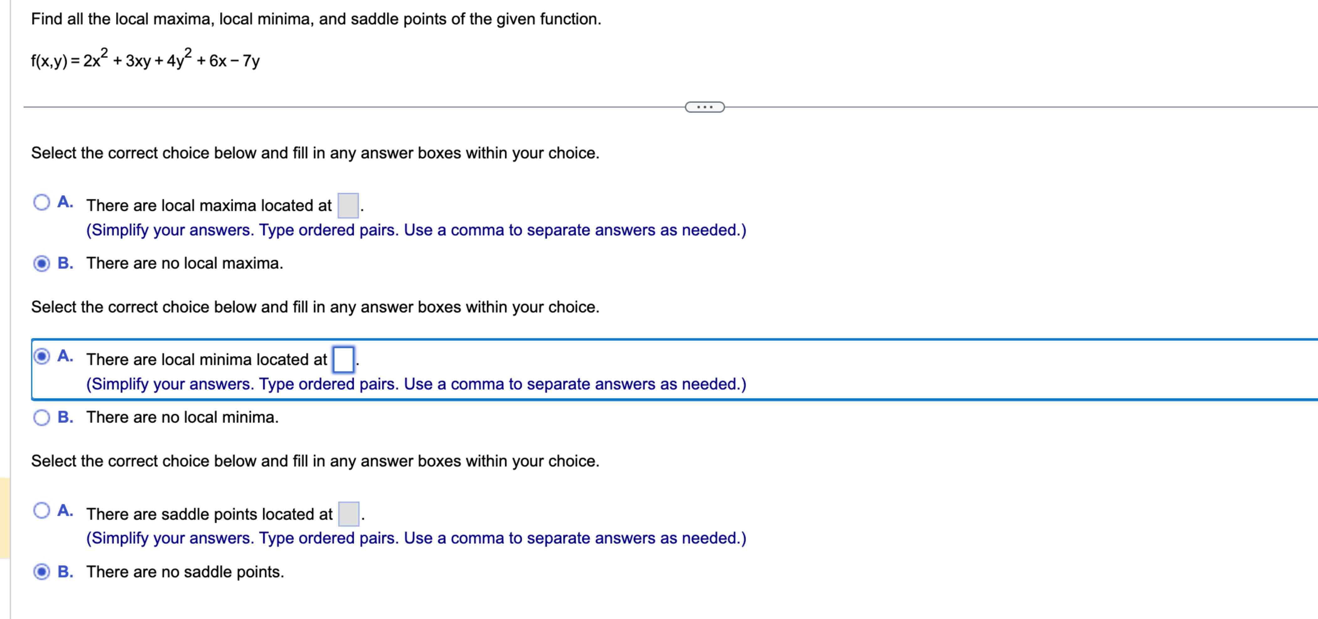 Solved Find all the local maxima, local minima, and saddle | Chegg.com