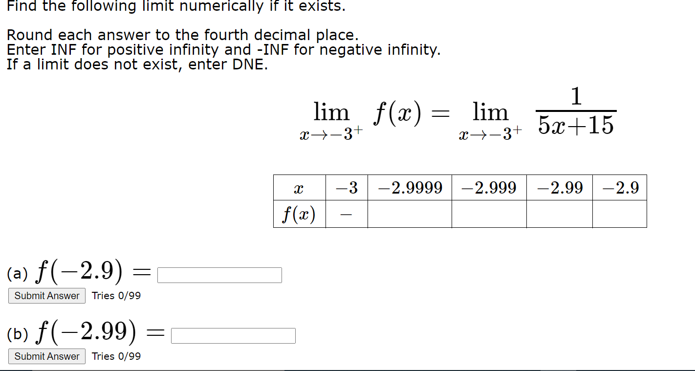 Solved Find the following limit numerically if it exists. | Chegg.com