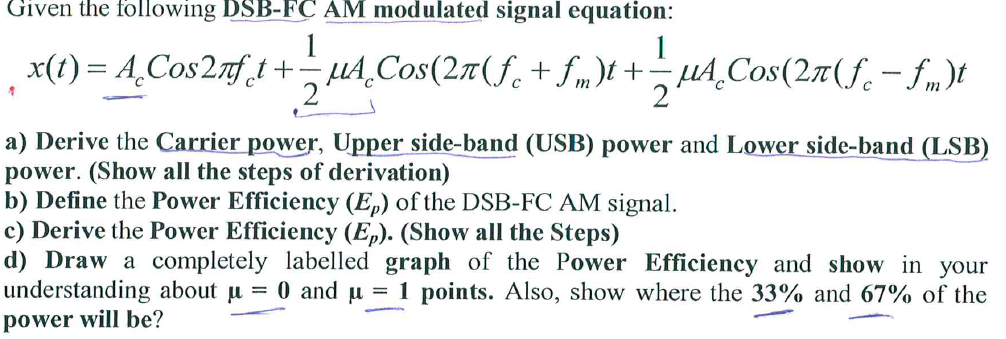 Solved Given the following DSB-FC AM modulated signal | Chegg.com