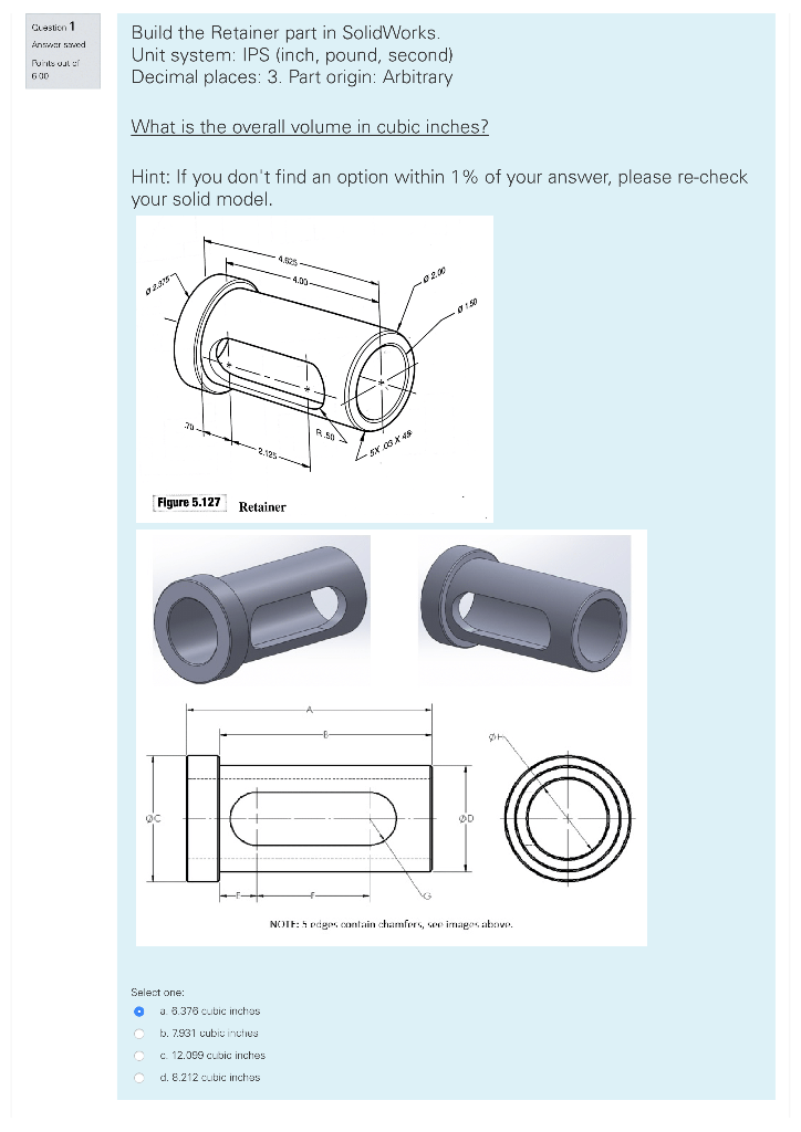 Solved Build the Retainer part in SolidWorks. Unit system: | Chegg.com