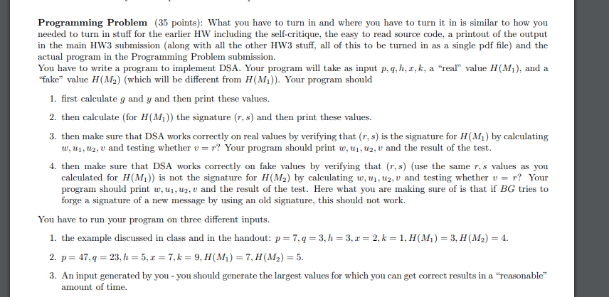Programming Problem (35 points): What you have to | Chegg.com