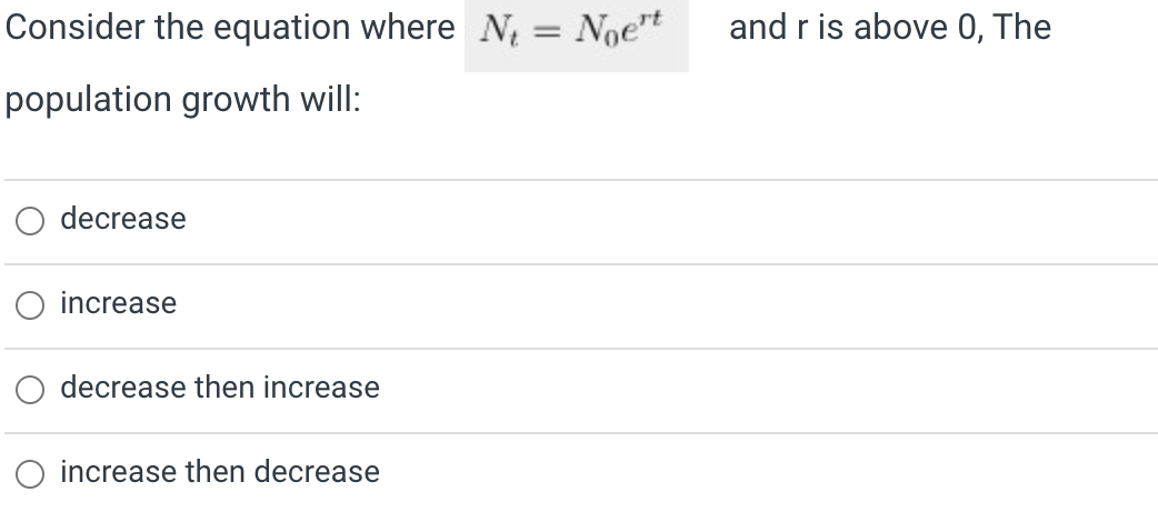 Solved Consider the equation where Nt=N0ert and r is above 0 | Chegg.com