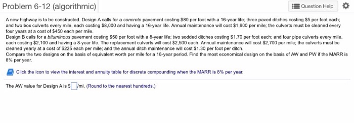 Solved Problem 6-12 (algorithmic) EQuestion Help A new | Chegg.com Solved Problem 6-12 (algorithmic) EQuestion Help A new | Chegg.com