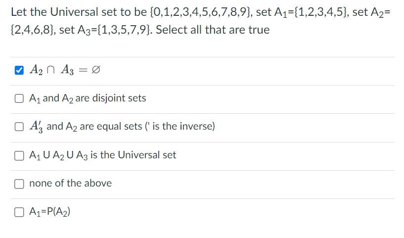 Solved Let the Universal set to be {0,1,2,3,4,5,6,7,8,9}, | Chegg.com