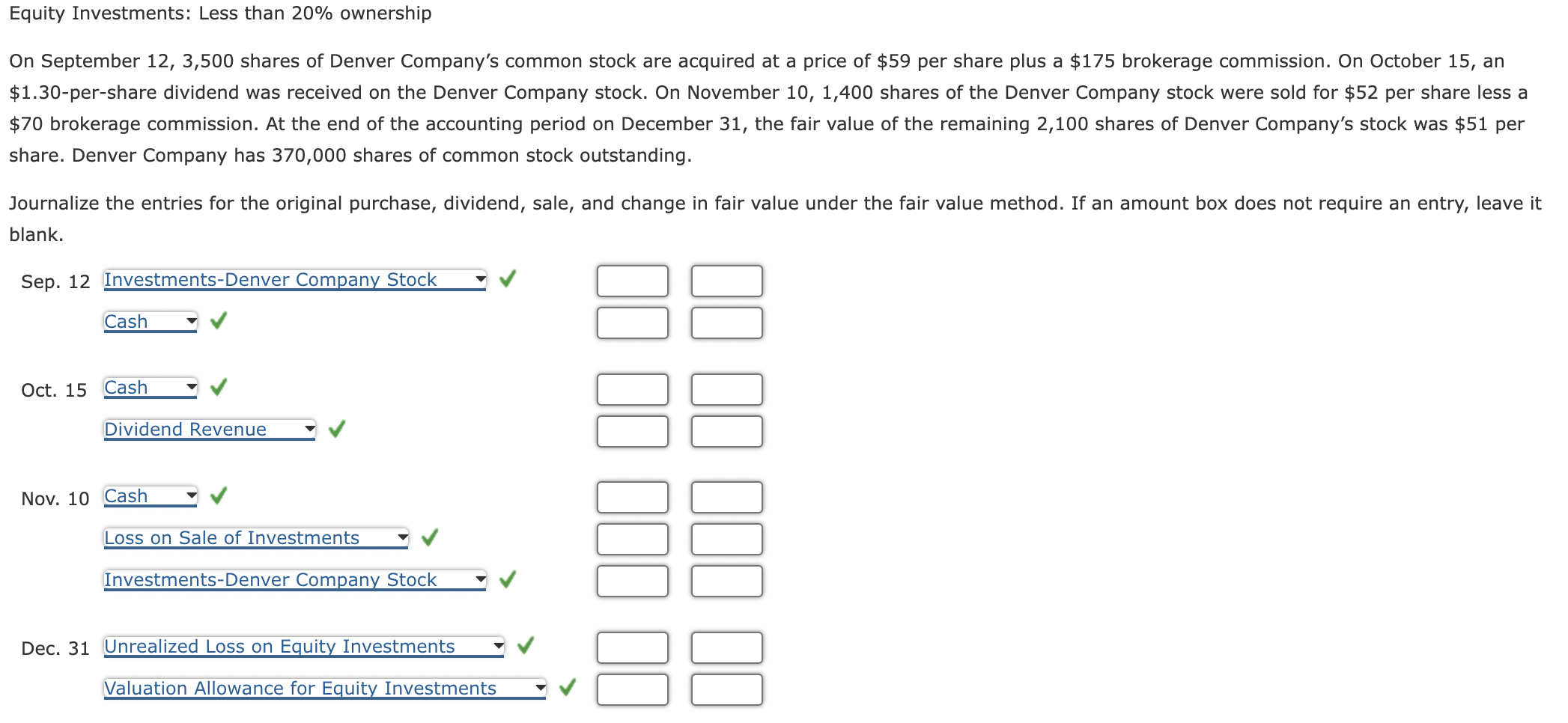 Solved Equity Investments: Less than 20% ownership On | Chegg.com