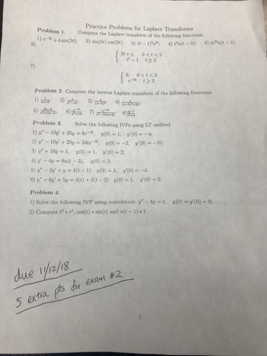 Solved Practice Problems for Laplace Transforms Problem 1. | Chegg.com