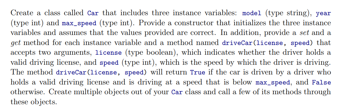Solved Create a class called Car that includes three | Chegg.com
