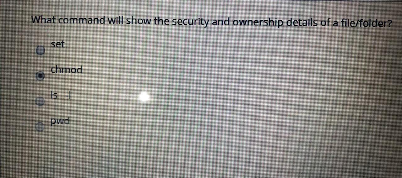 Solved What command will show the security and ownership | Chegg.com