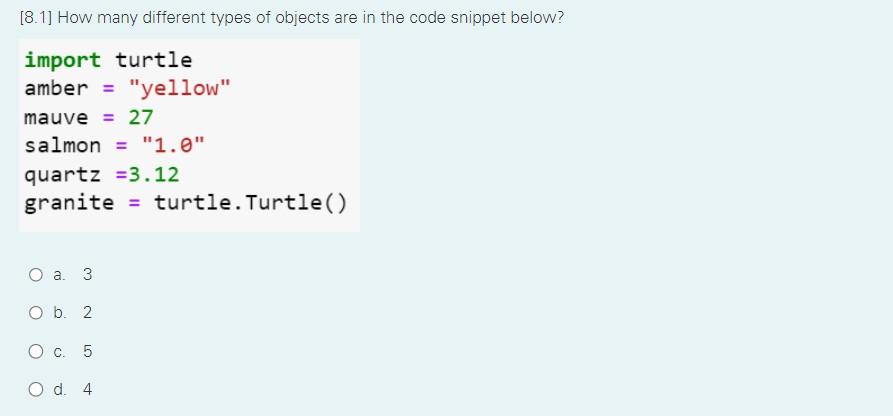 Solved import turtle amber = "yellow" mauve =27 salmon | Chegg.com