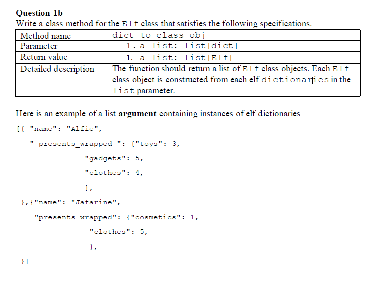 Solved Question 1. Question la. Define a class Elf that | Chegg.com