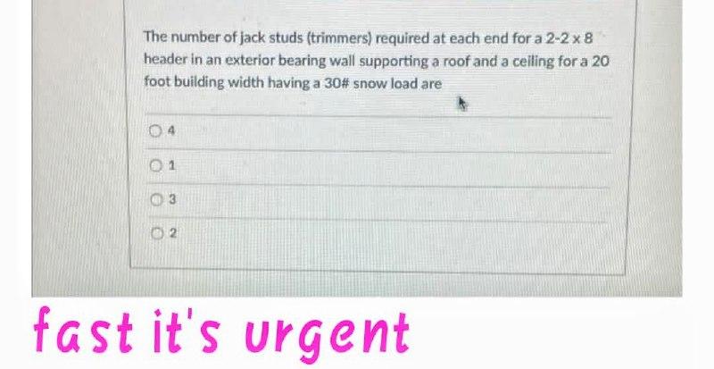 Solved The number of jack studs (trimmers) required at each | Chegg.com