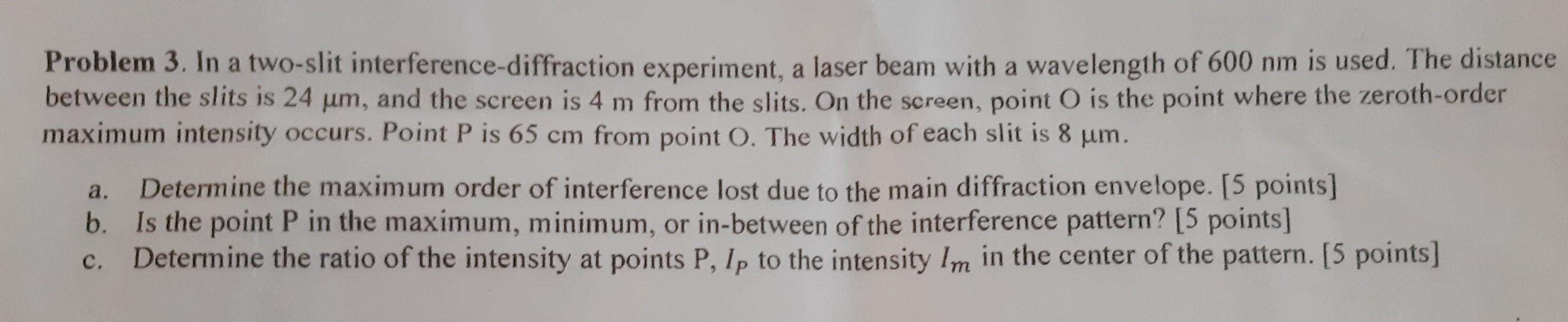 Solved Problem 3. In a two-slit interference-diffraction | Chegg.com