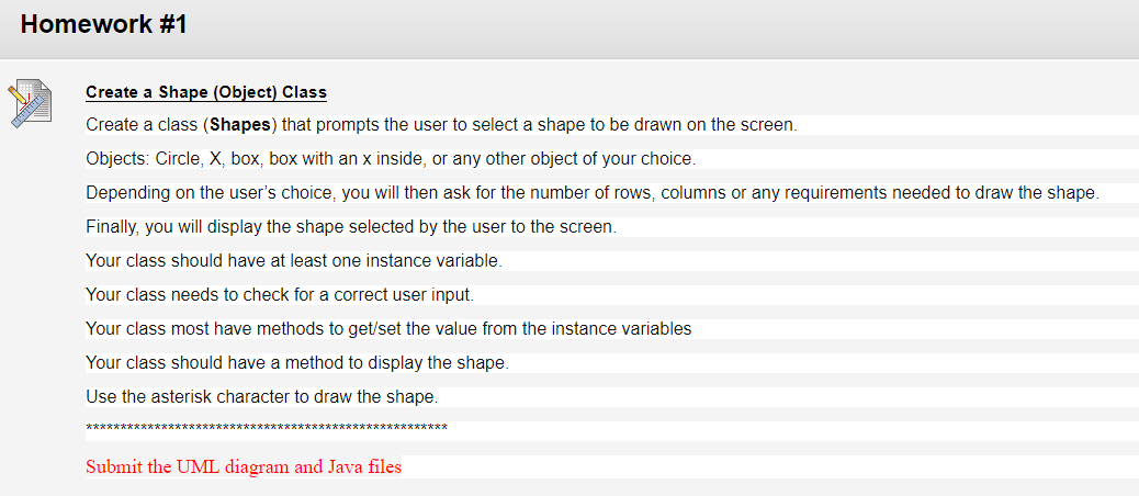 Homework #1 Create a Shape (Object) Class Create a | Chegg.com