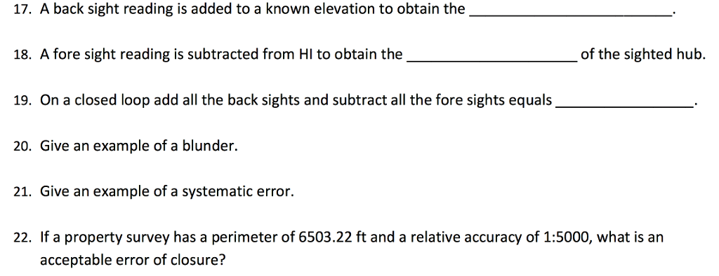 Solved 17. A back sight reading is added to a known | Chegg.com