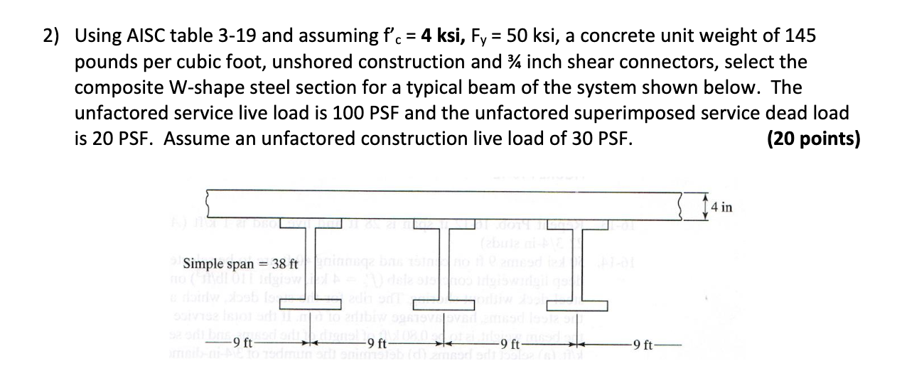 2) Using AISC table 3-19 and assuming f'c = 4 ksi, Fy | Chegg.com