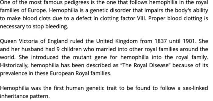 Solved One of the most famous pedigrees is the one that | Chegg.com