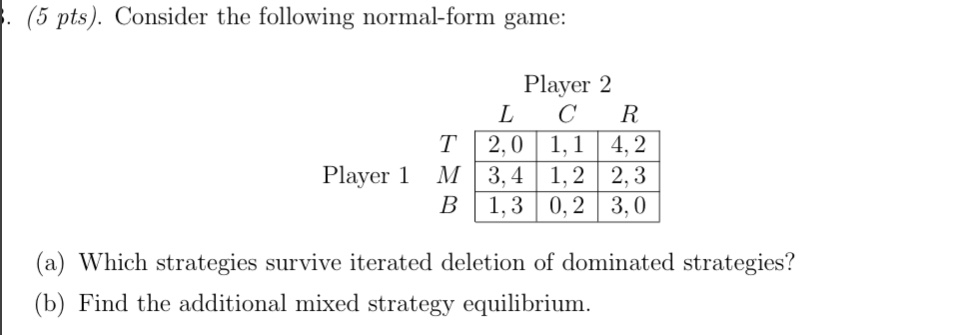 Solved (5 pts). Consider the following normal-form game: | Chegg.com