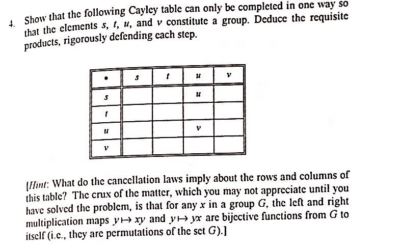 Solved Show that the following Cayley table can only be | Chegg.com