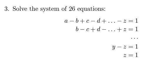 Solved 3. Solve the system of 26 equations: | Chegg.com