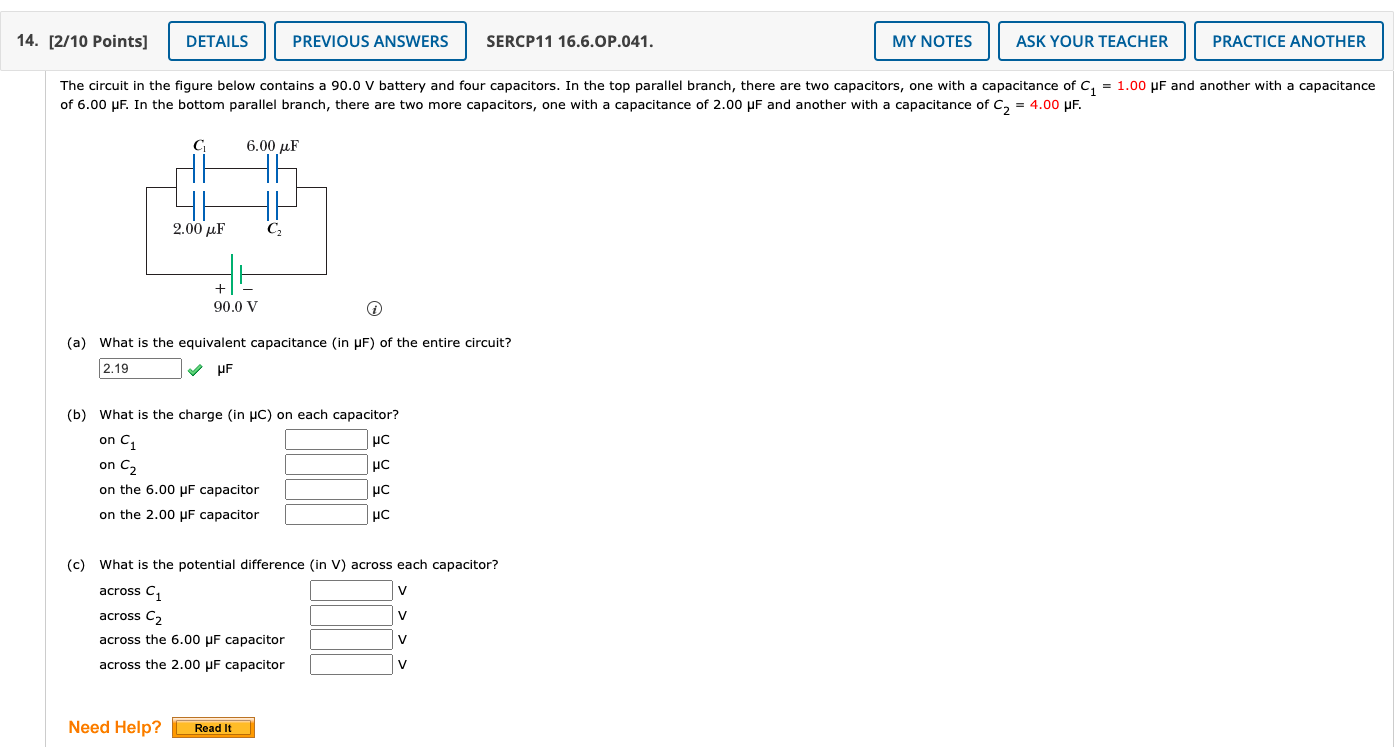 Solved of 6.00μF. In the bottom parallel branch, there are | Chegg.com