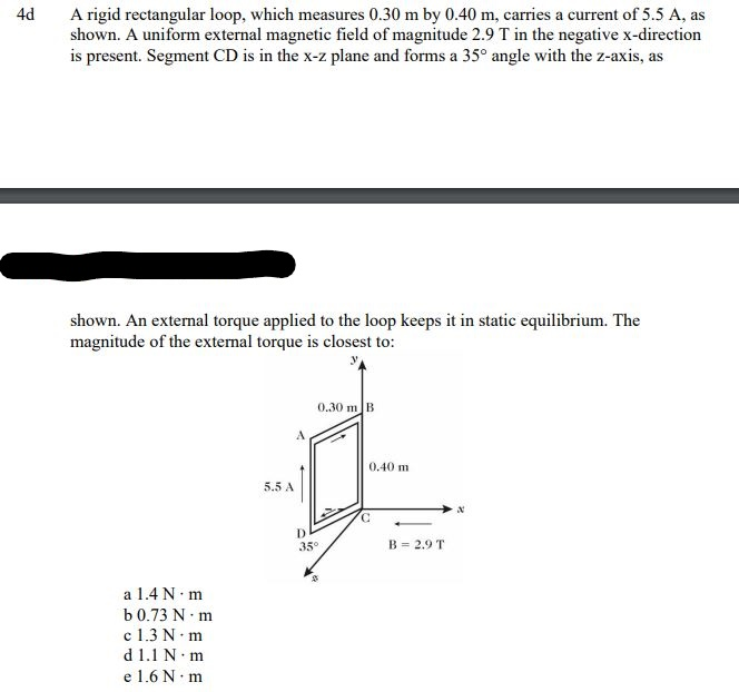 Solved 4d A rigid rectangular loop, which measures 0.30 m by | Chegg.com