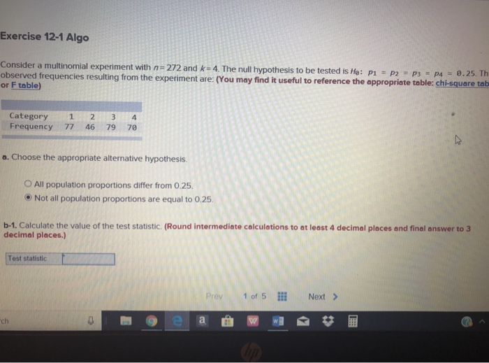 Solved Exercise 12-1 Algo Consider a multinomial experiment | Chegg.com