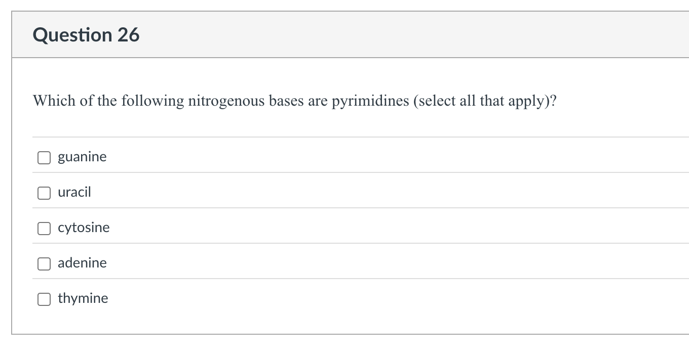 Solved Question 26Which of the following nitrogenous bases | Chegg.com