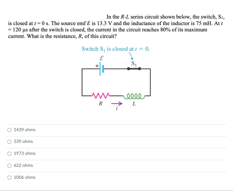 Solved In the R-L series circuit shown below, the switch, | Chegg.com