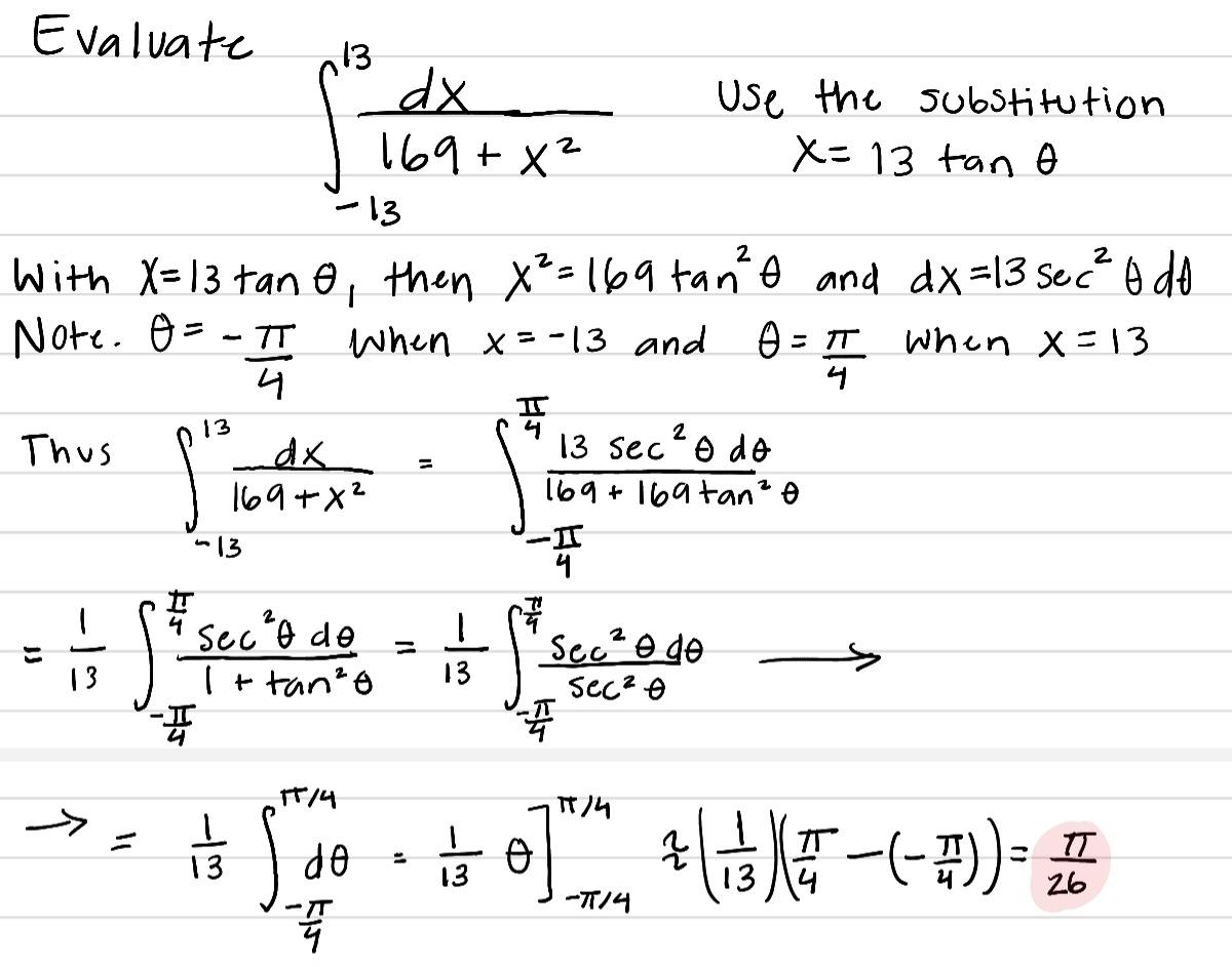 Solved Evaluate ∫−1313169+x2dx Use the substitu With | Chegg.com