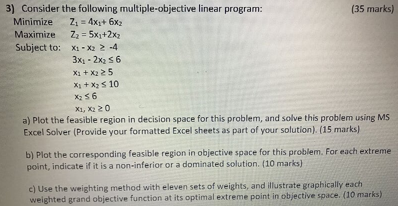 Solved Consider The Following Multiple Objective