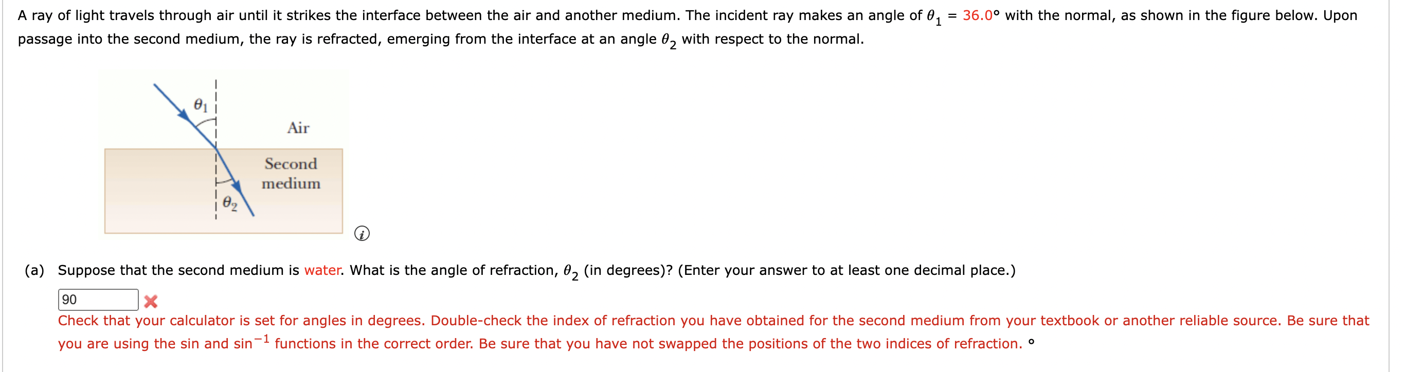 Solved A ray of light travels through air until it strikes | Chegg.com