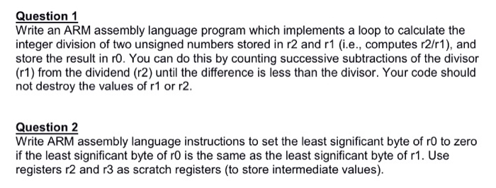 Solved Question 1 Write An Arm Assembly Language Program