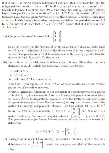 Solved If A is an n x n matrix linearly independent columns, | Chegg.com