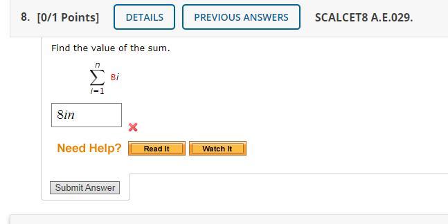 Solved 8. [0/1 Points) DETAILS PREVIOUS ANSWERS SCALCET8 | Chegg.com