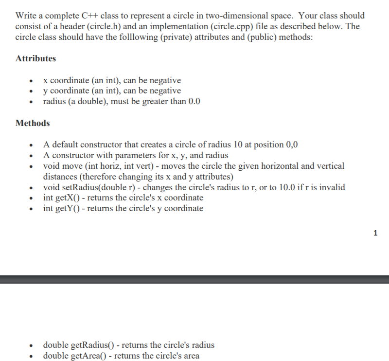 Solved Write a complete CH class to represent a circle in | Chegg.com