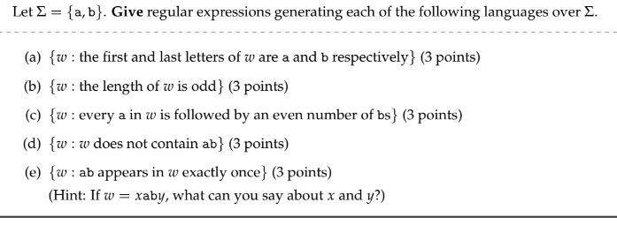 Solved Let Σ={a,b}. ﻿Give regular expressions generating | Chegg.com