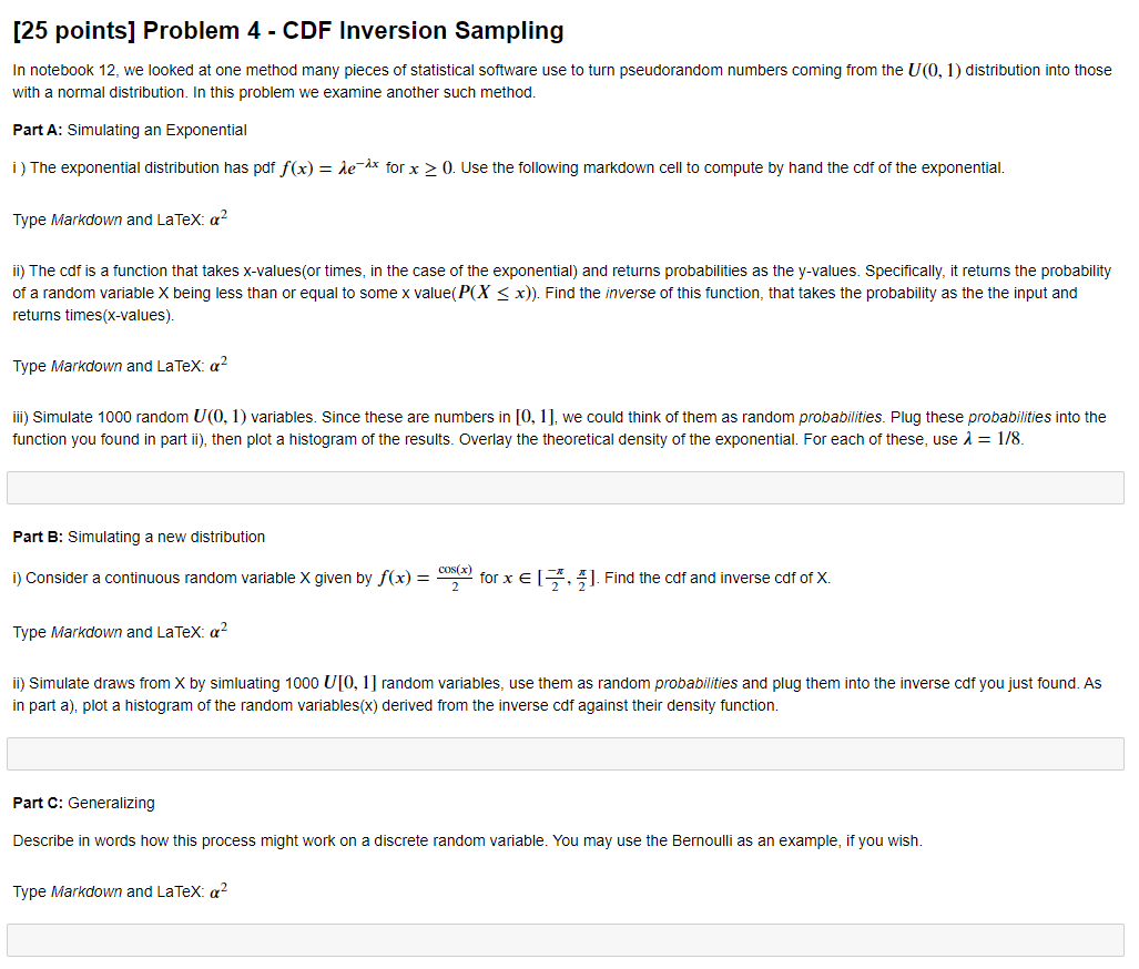 [25 points] Problem 4 - CDF Inversion Sampling In | Chegg.com