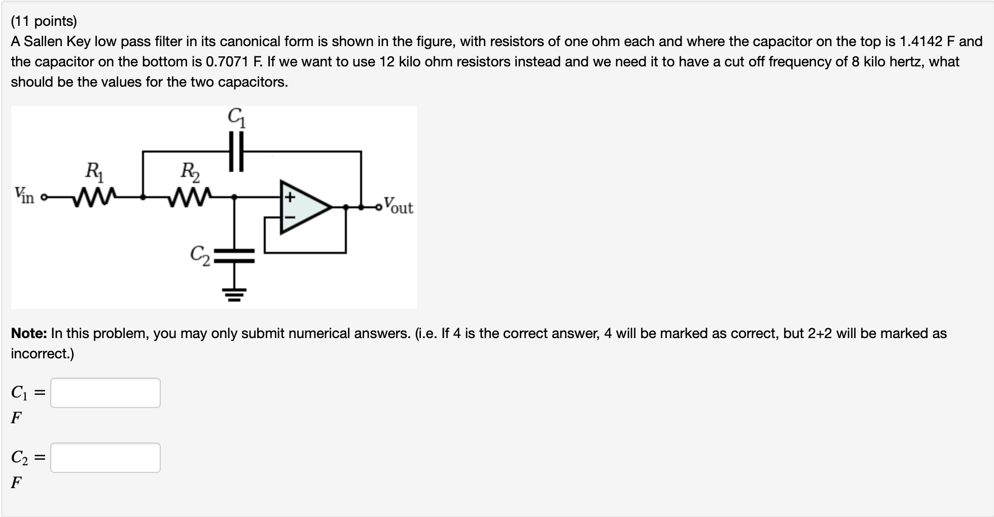 Solved A Sallen Key low pass filter in its canonical form is | Chegg.com