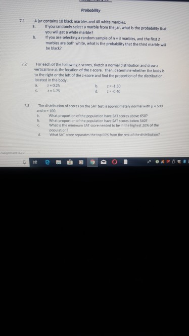 Solved Probability 7.1 A jar contains 10 black marbles and | Chegg.com