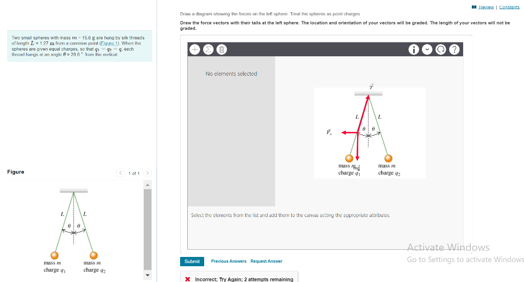 Solved Draw a diagram showing the forces on the left sphere. | Chegg.com