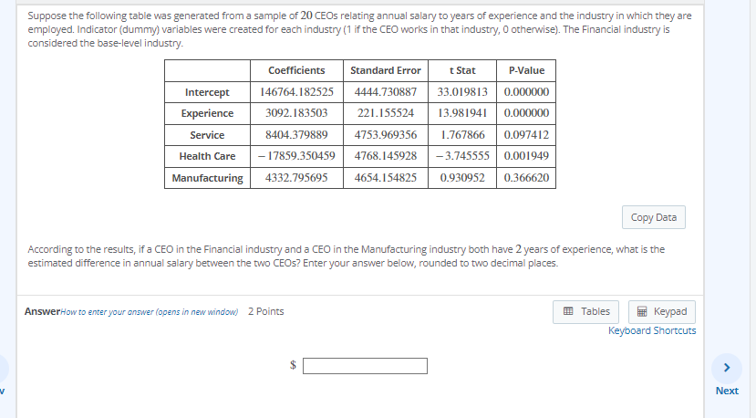 Solved Suppose the following table was generated from a | Chegg.com