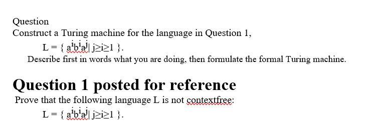 Solved Question Construct a Turing machine for the language | Chegg.com