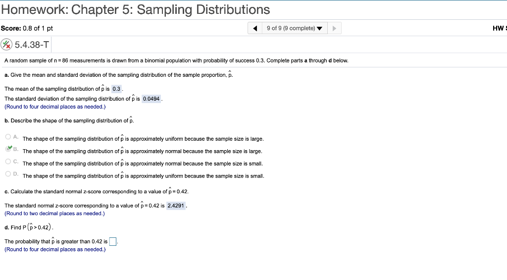 Solved Homework: Chapter 5: Sampling Distributions Score: | Chegg.com