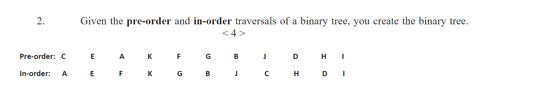 Solved 2. Given the pre-order and in-order traversals of a | Chegg.com