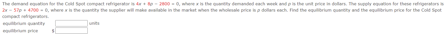 Solved compact refrigerators. equilibrium quantity units | Chegg.com